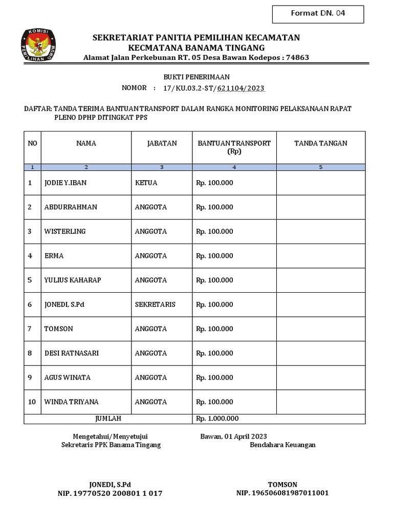 Tanda Terima Transport | PDF