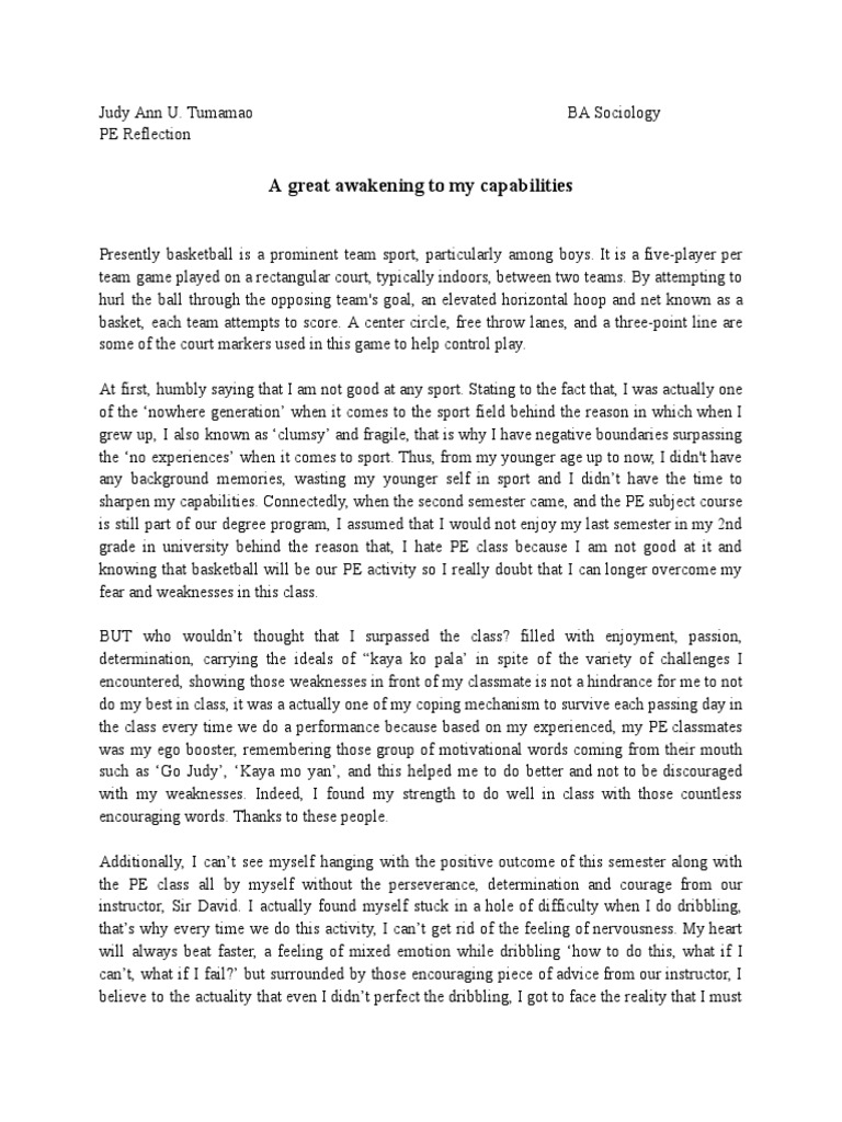 Pe Reflection | PDF | Feeling | Psychology