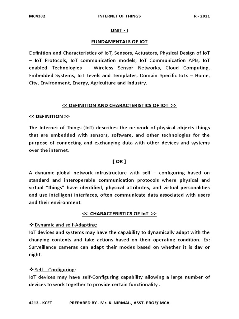 Iot Unit 1 Pdf Internet Of Things Internet Protocols