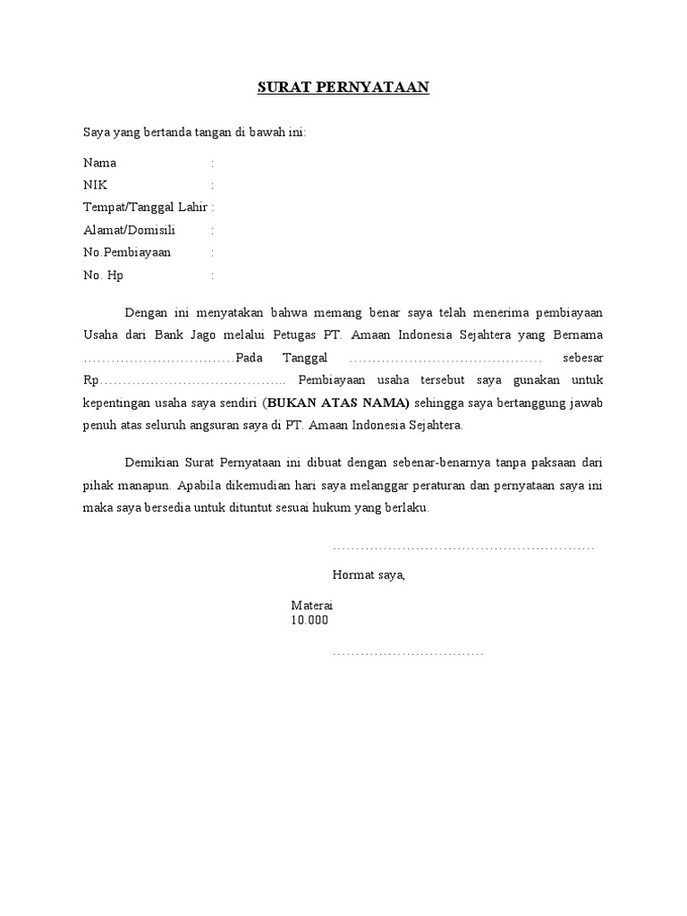 Surat Pernyataan Akad Pencairan | PDF