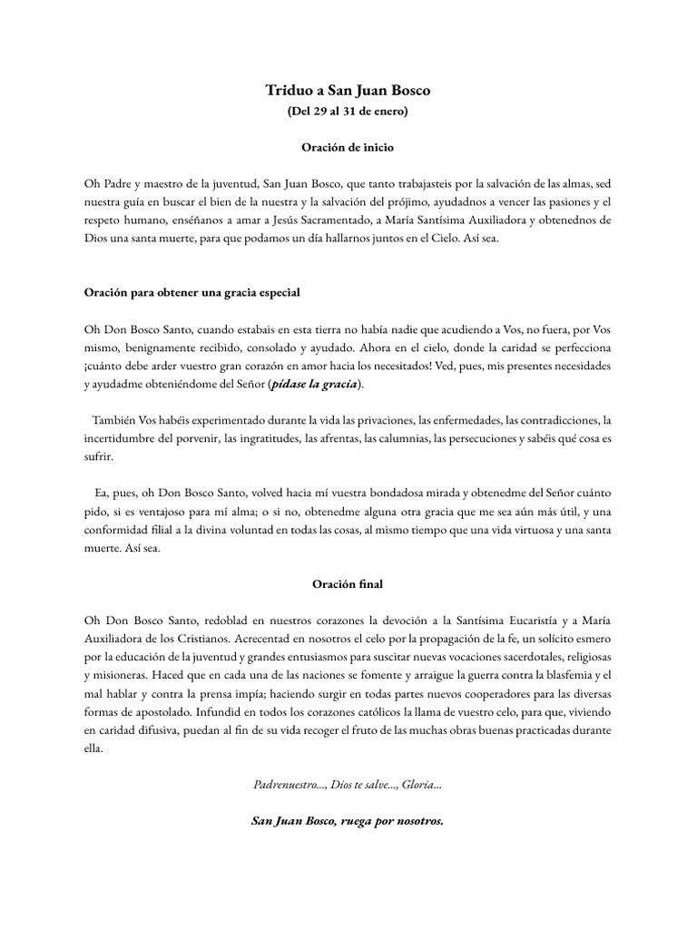 Triduo A San Juan Bosco | PDF | eucaristía | Oración