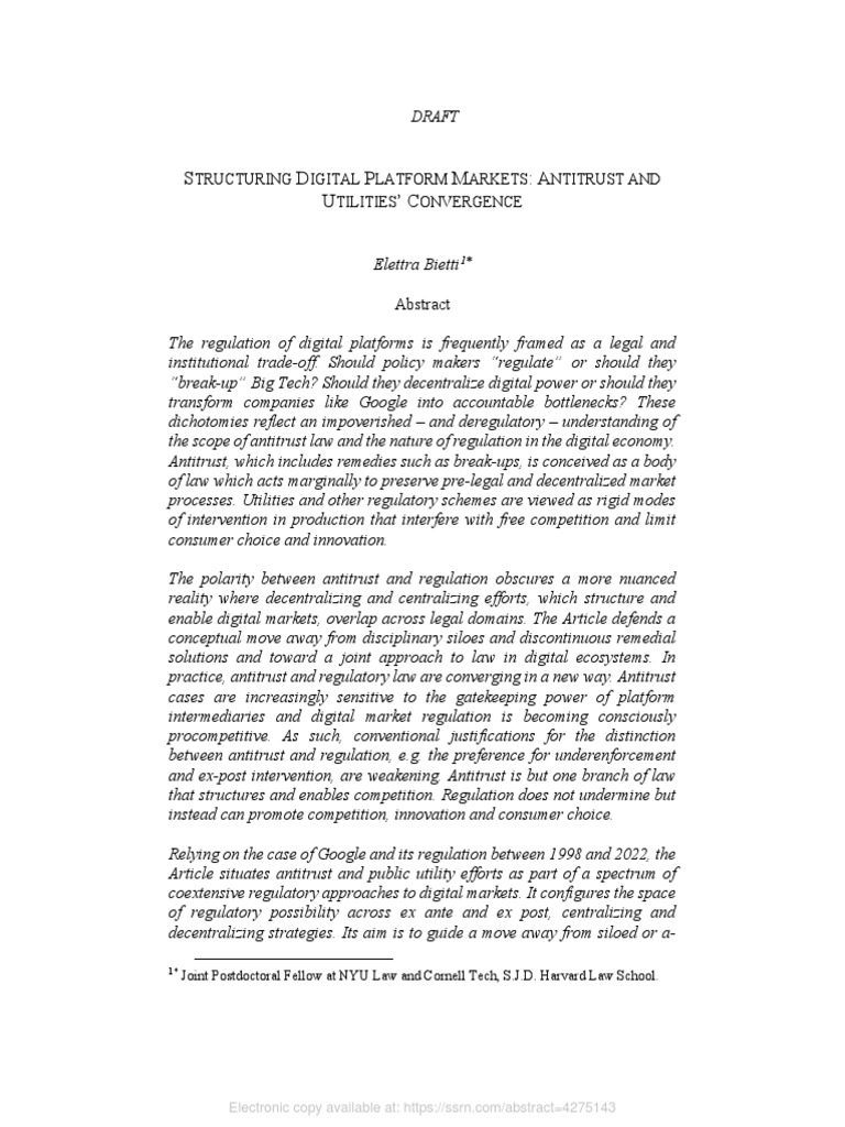 Structuring Digital Platform Markets - Antitrust and Utilities ...