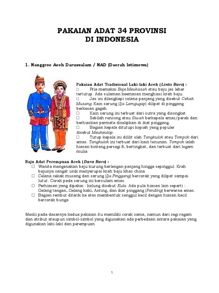 Pakaian Adat 34 Provinsi Di Indonesia | PDF