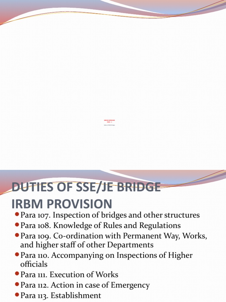 BR - Refresher - Topic - 1 Duties of JE SSE Bridge VGT | PDF | Bridge | Employment