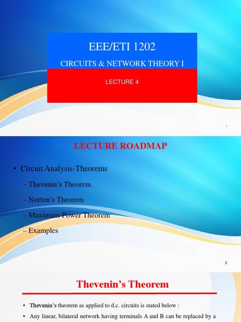 Lecture 4-Theorems (Thevenin, Norton, Maximum Power) | PDF | Electrical Network | Quantity