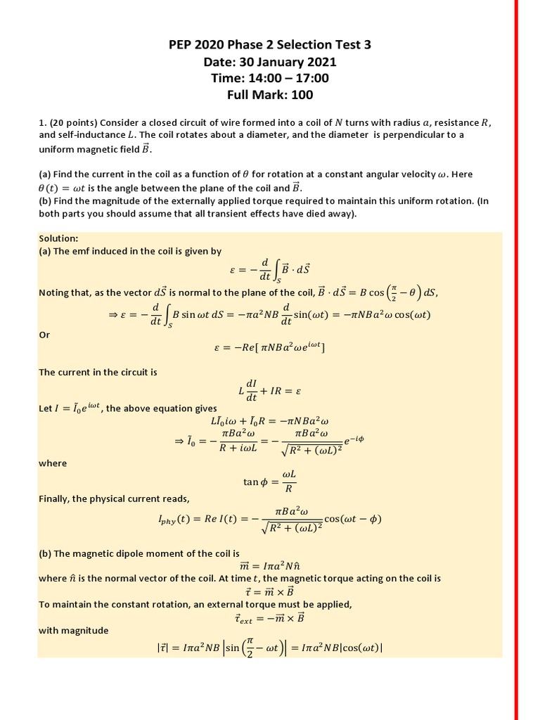 PEP 2020 Phase 2 Selection Test 3 - Solution | PDF | Angular Resolution ...