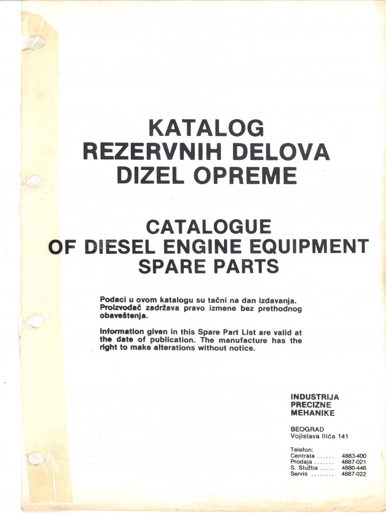 Katalog Rezervnih Delova Dizel Opreme IPM | PDF