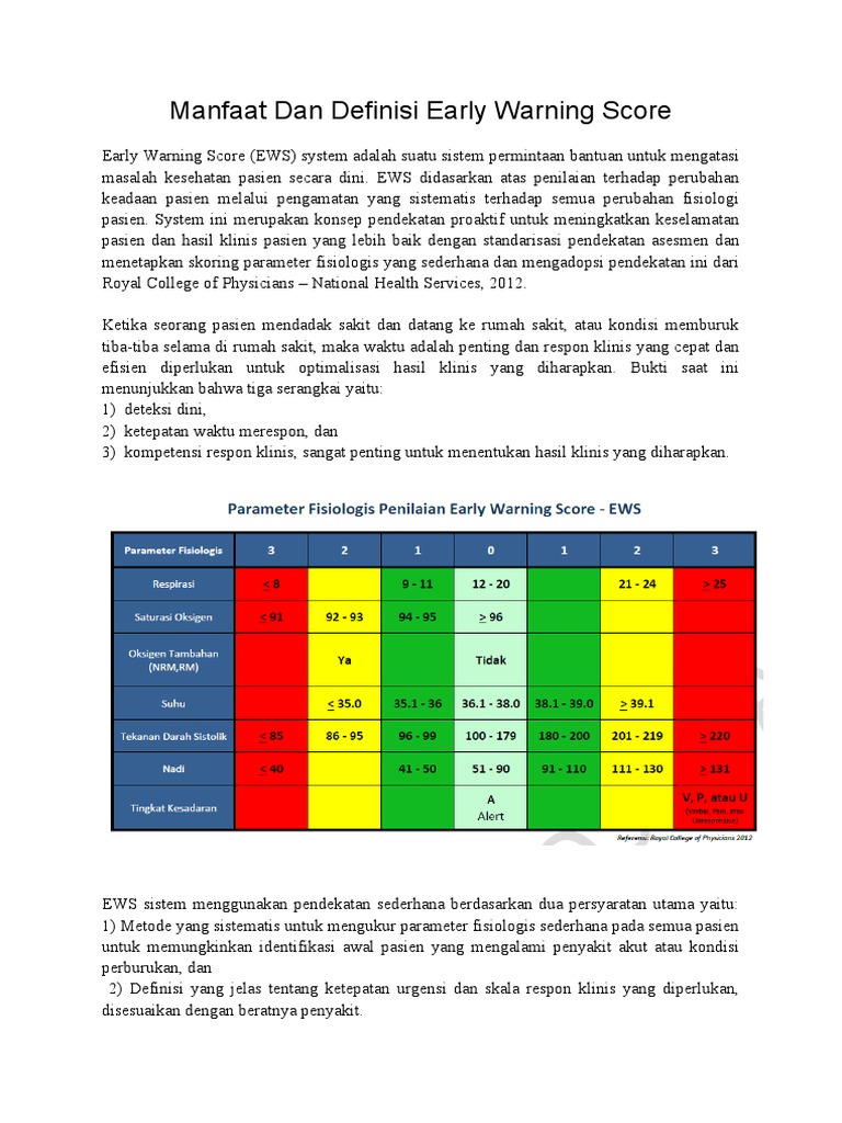 Definisi dan Manfaat Early Warning Score | PDF | Sains & Matematika