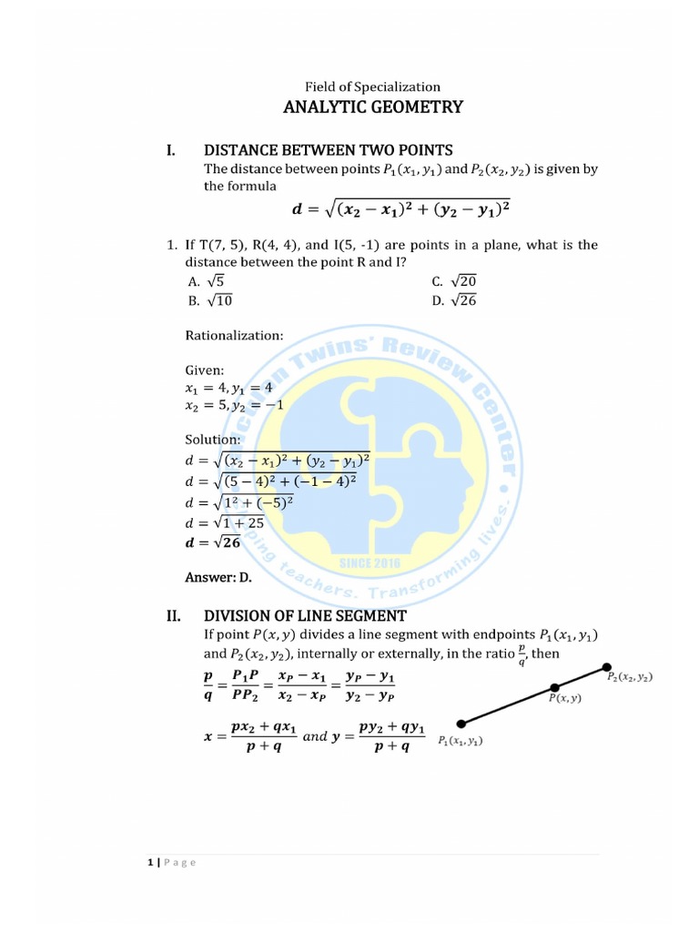 Analytic Geometry Calculus Strategies in Teaching Mathematics Handouts | PDF