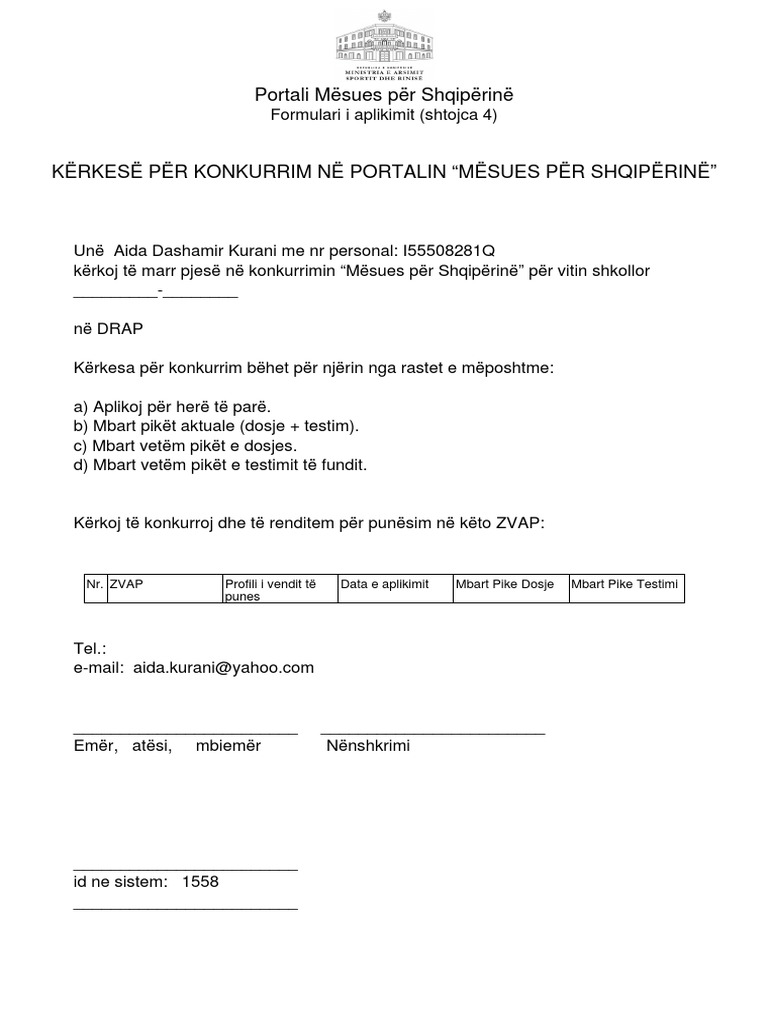 Aplikimi Juaj | PDF