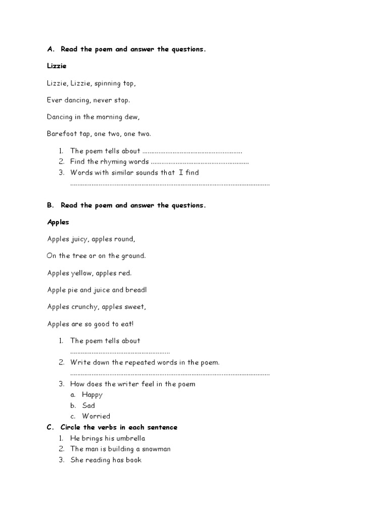 Read The Poem and Answer The Questions | PDF | General Fiction