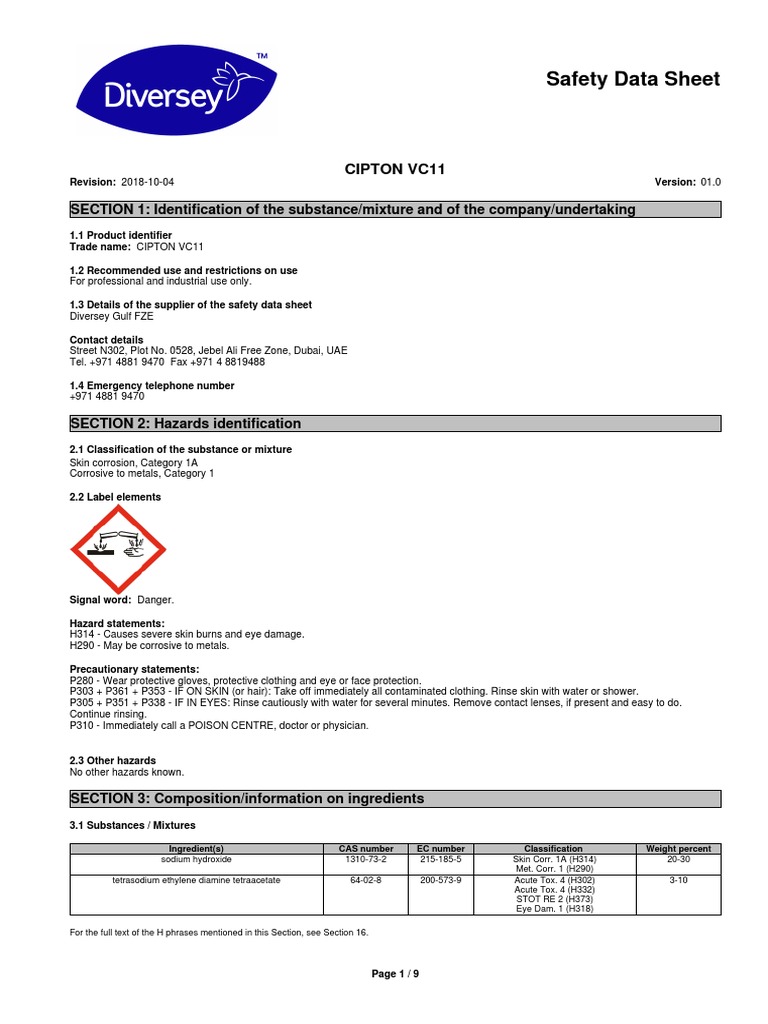 Cipton Vc11 Sds | PDF | Toxicity | Dangerous Goods