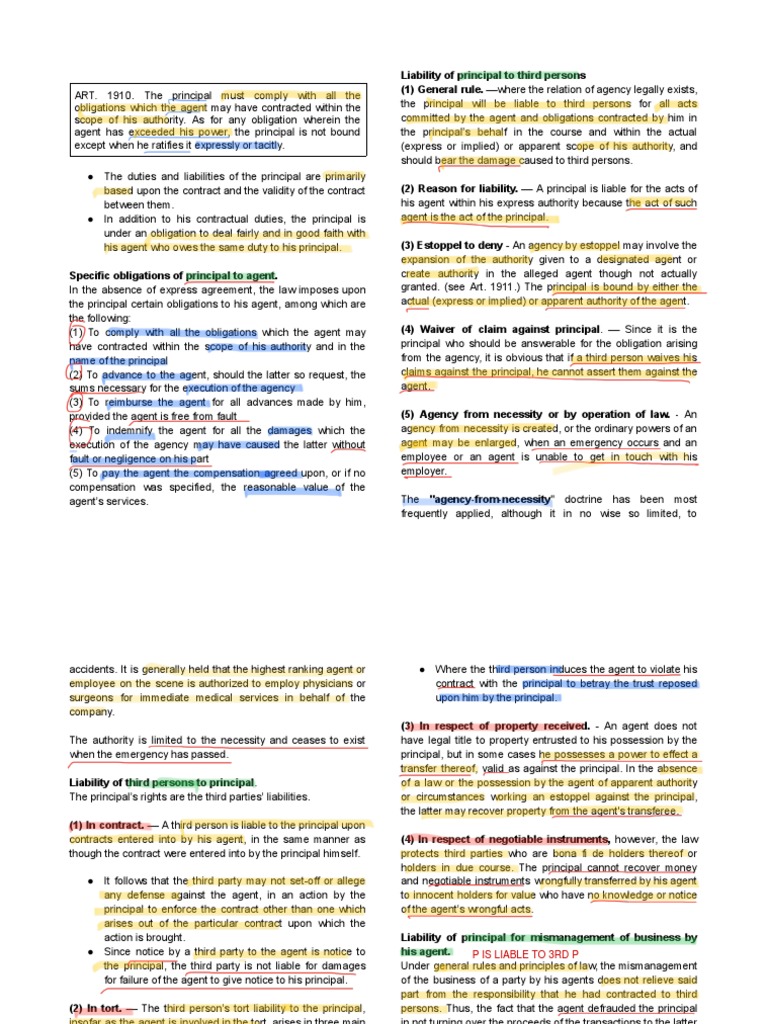 Principal-Agent Obligations | PDF | Law Of Agency | Legal Liability