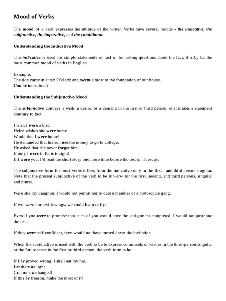 Mood of Verbs | PDF | Linguistic Typology | Grammatical Conjugation