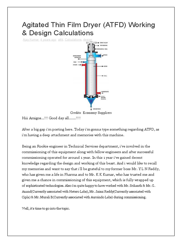 Agitated Thin Film Dryer Claculation | PDF | Heat Transfer | Evaporation