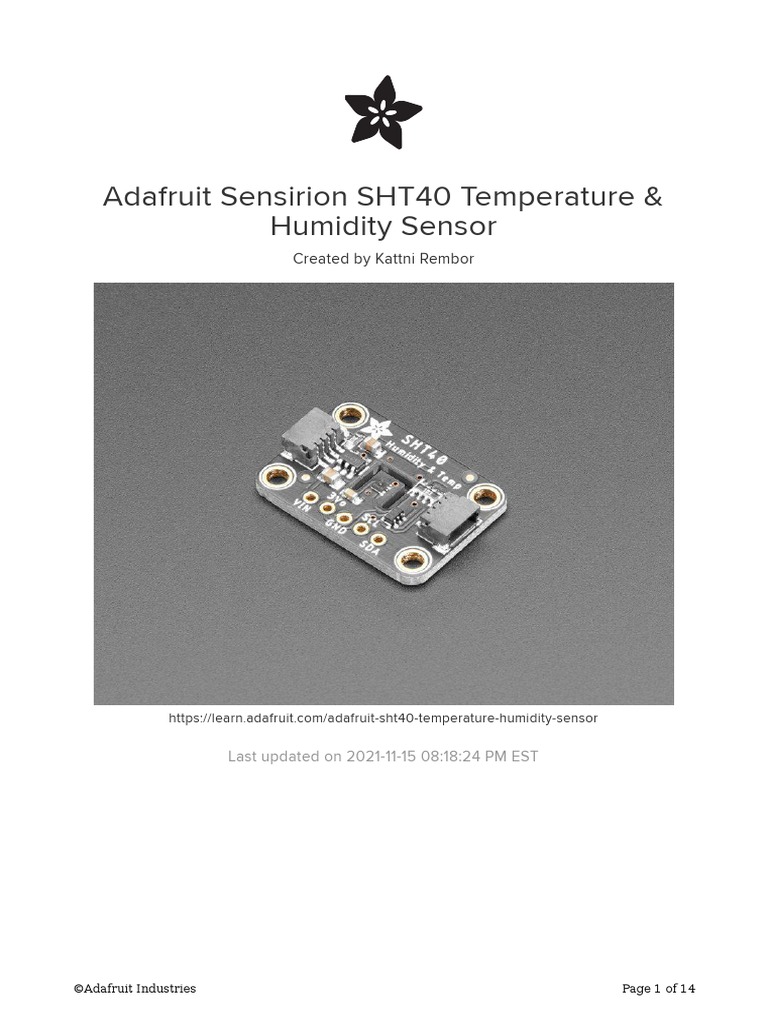 4885 Sensirion SHT40 Sensor | PDF | Arduino | Electrical Connector