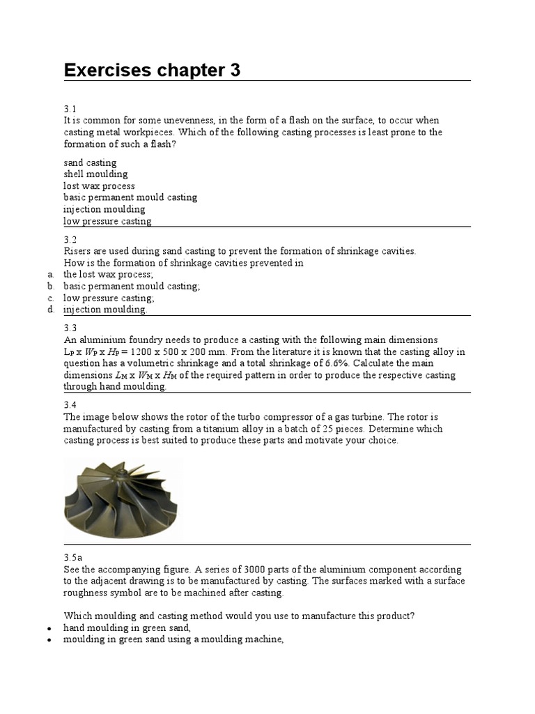 Exercises Chapter 3 | Download Free PDF | Casting (Metalworking) | Casting