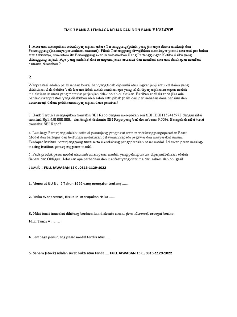 TMK 3 BANK & Lembaga Keuangan Non Bank EKSI4205 2023 | PDF