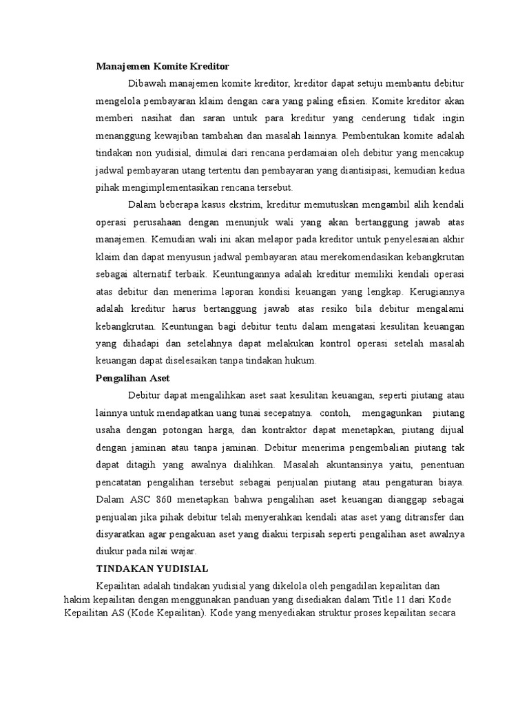 Manajemen Komite Kreditor dan Aset | PDF | Bisnis | Pengelolaan ...