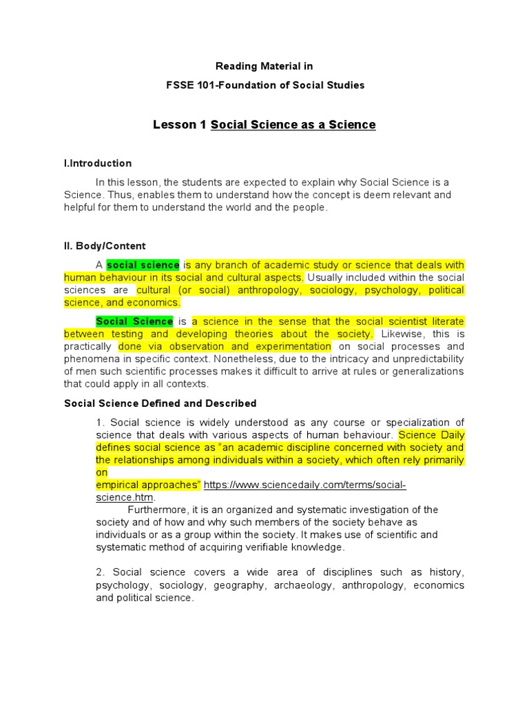 Reading Material in Foundation of Social Studies 1 | PDF | Social ...