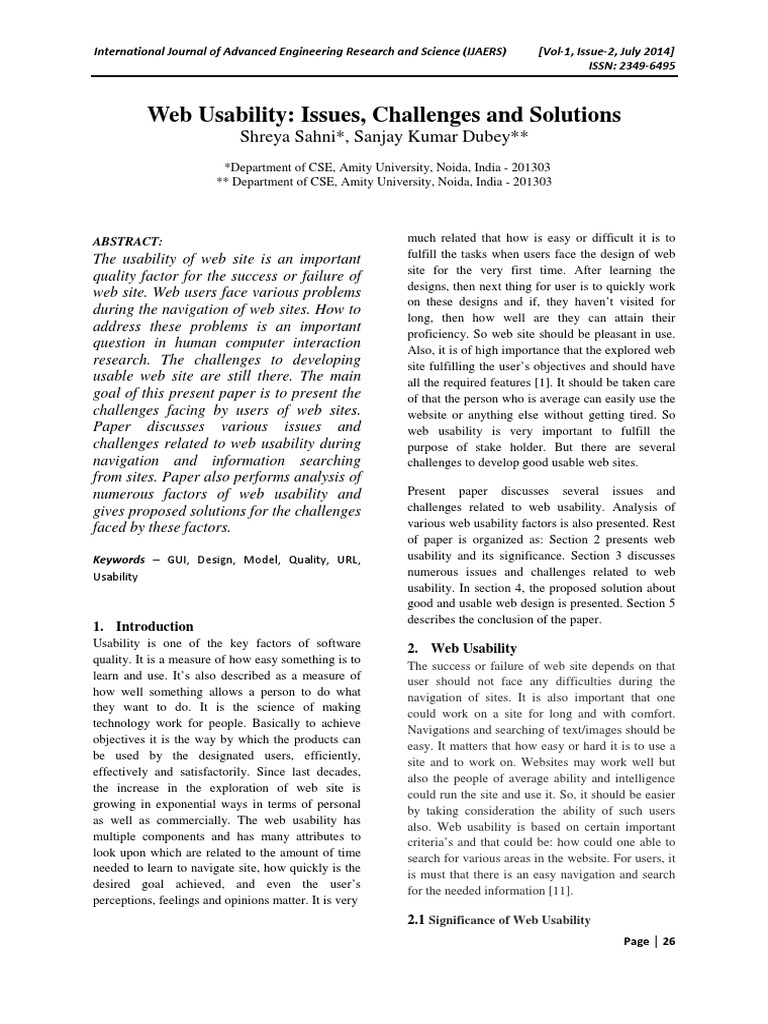 Web Usability Issues Challenges and Solu | PDF | Usability | World Wide Web Web Usability Issues Challenges and Solu | PDF | Usability | World Wide Web