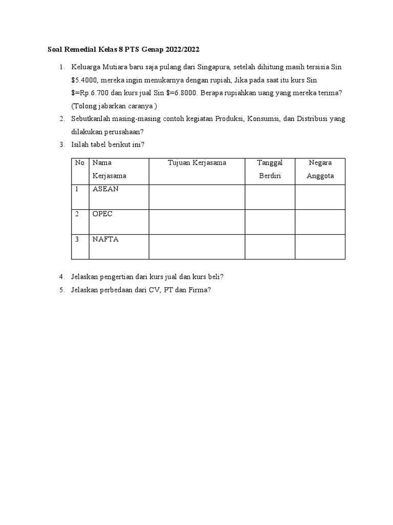 Soal Remedial Kelas 7,8,9 PTS Genap 2223 | PDF