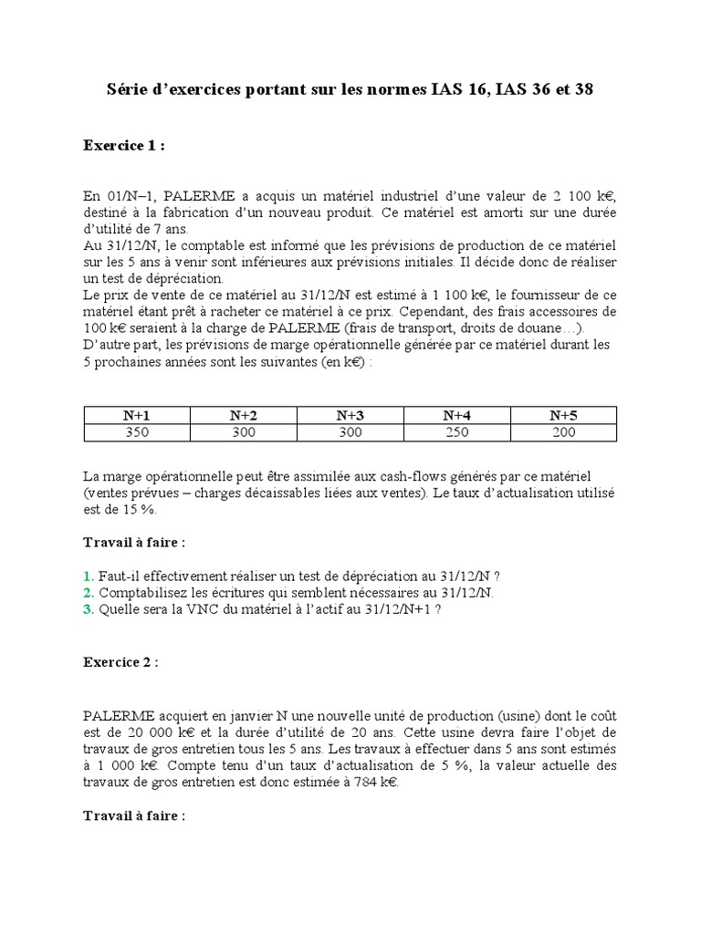 Exercices IAS 16 36 Et 38 | PDF | Immobilisations | Comptabilité