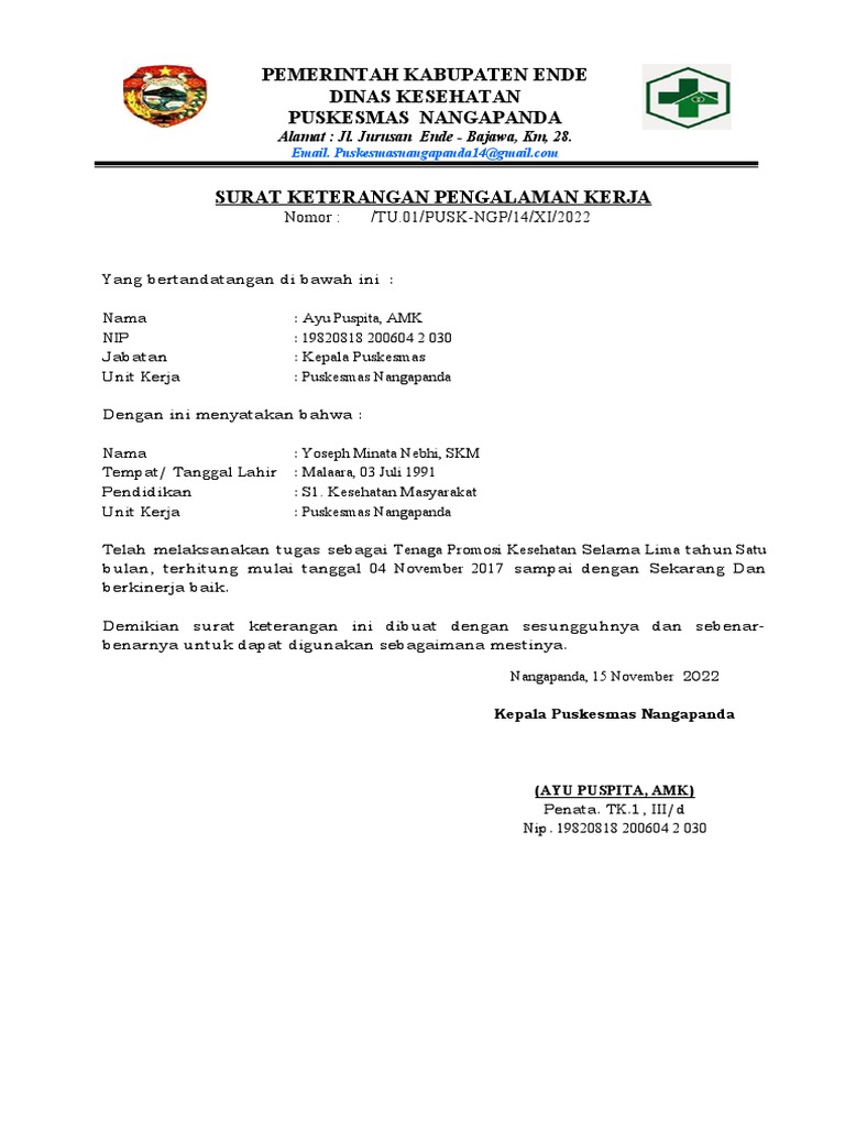 Contoh Surat Keterangan Pengalaman Kerja | PDF