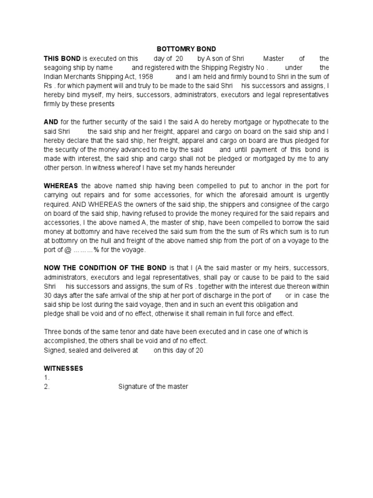 Bottomry Bond | PDF | Cargo | Bonds (Finance)