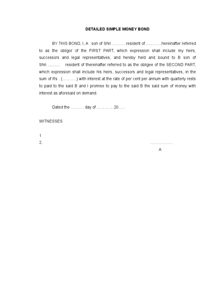 Simple Money Bond Agreement | PDF