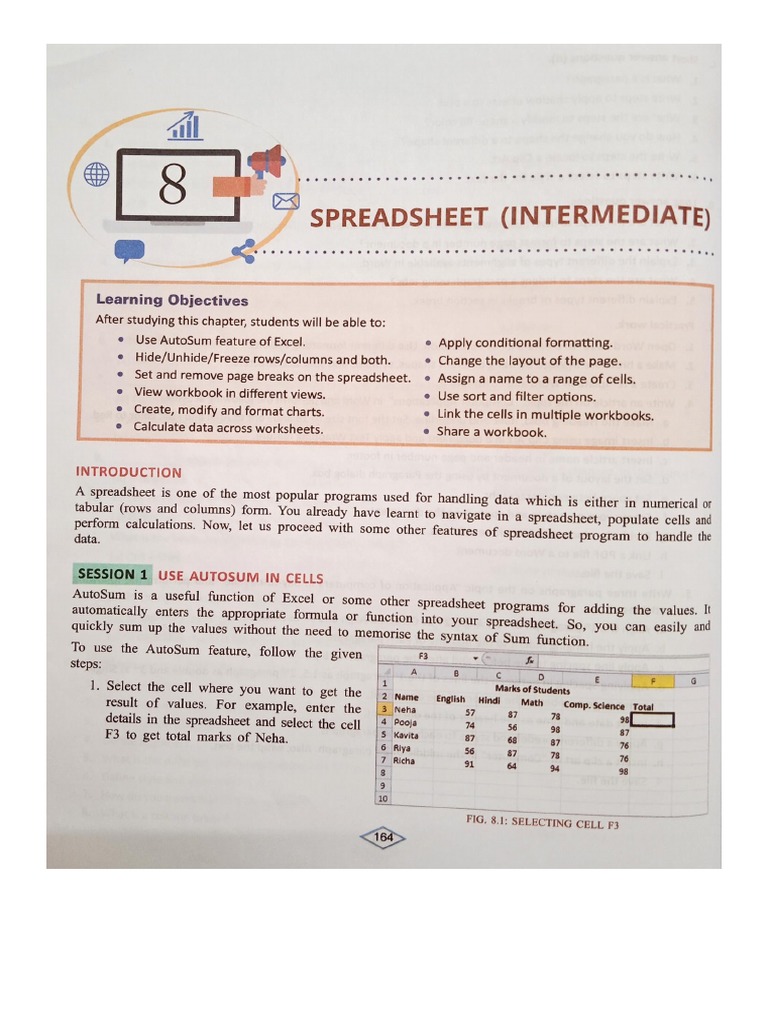 IT STD 10 CH 8 Spreadsheet Intermediate PDF | PDF