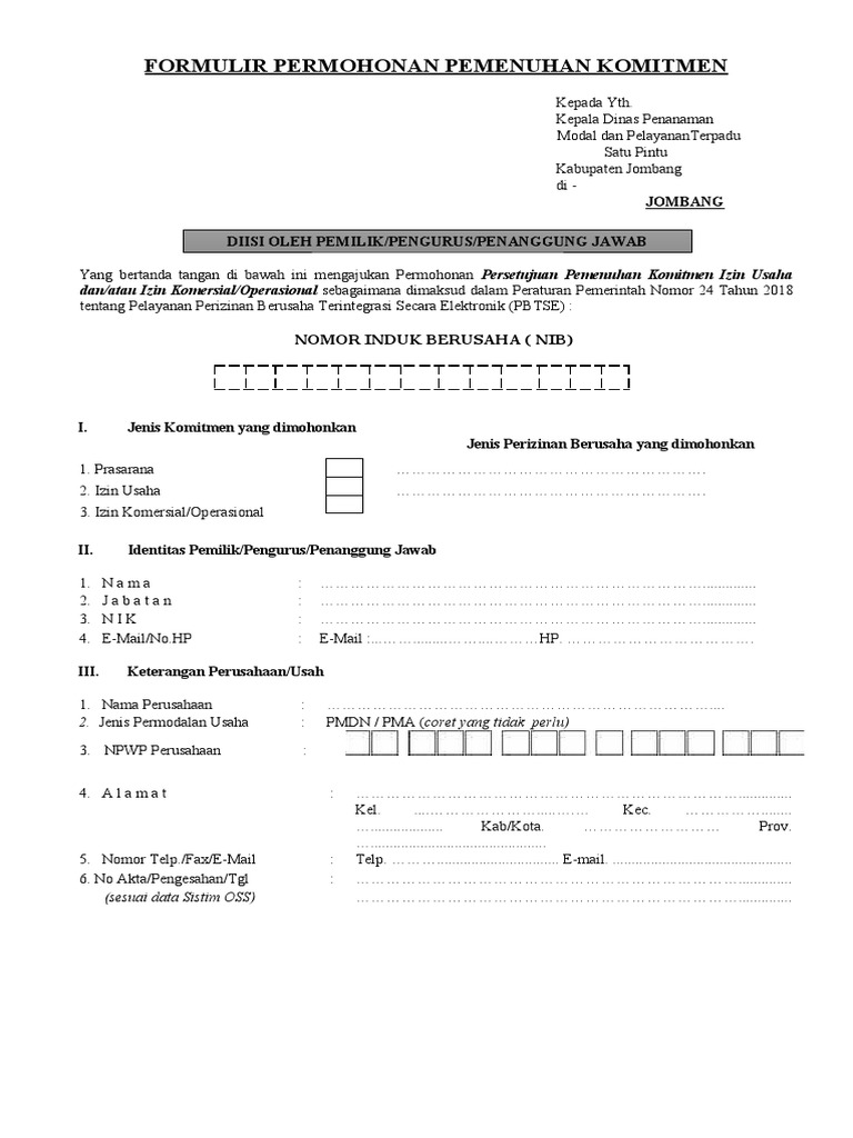 Form Pemenuhan Komitmen | PDF