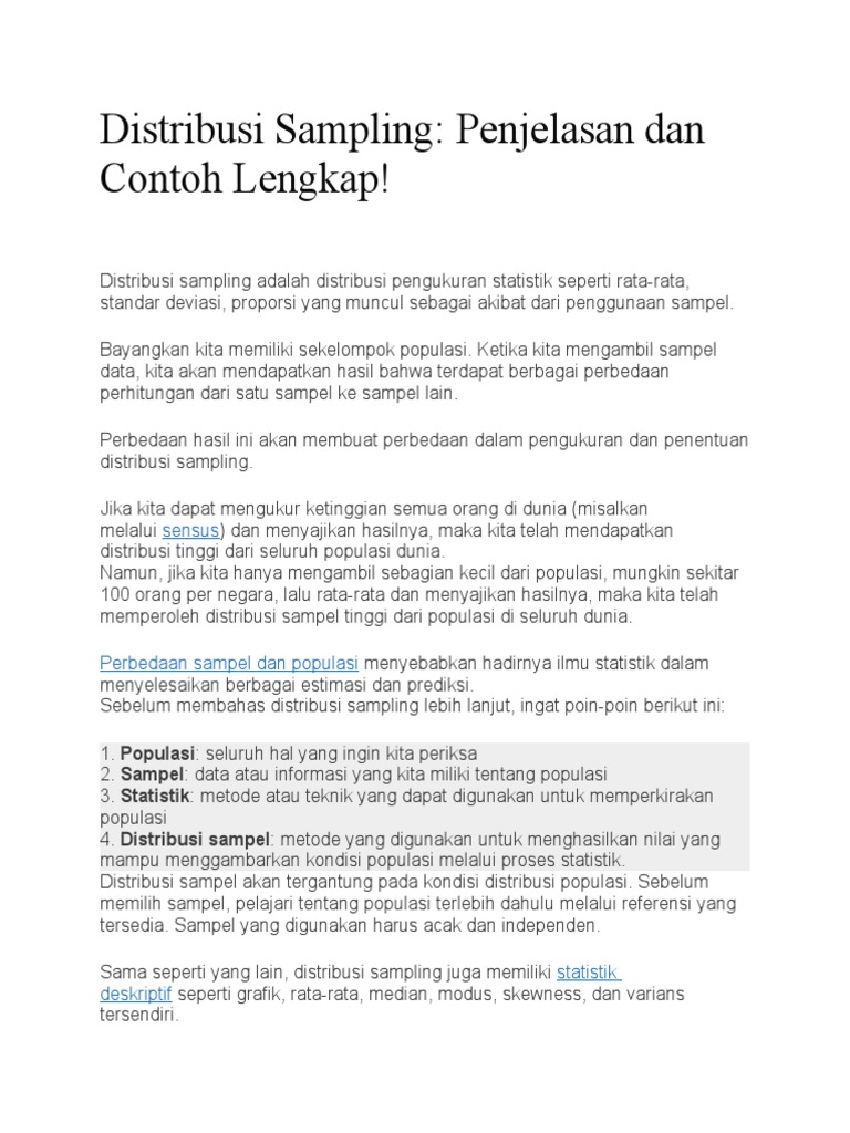 Memahami Distribusi Sampling Statistik | PDF