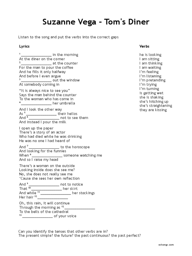 Tom's Diner: Fill in the Verbs Exercise | PDF