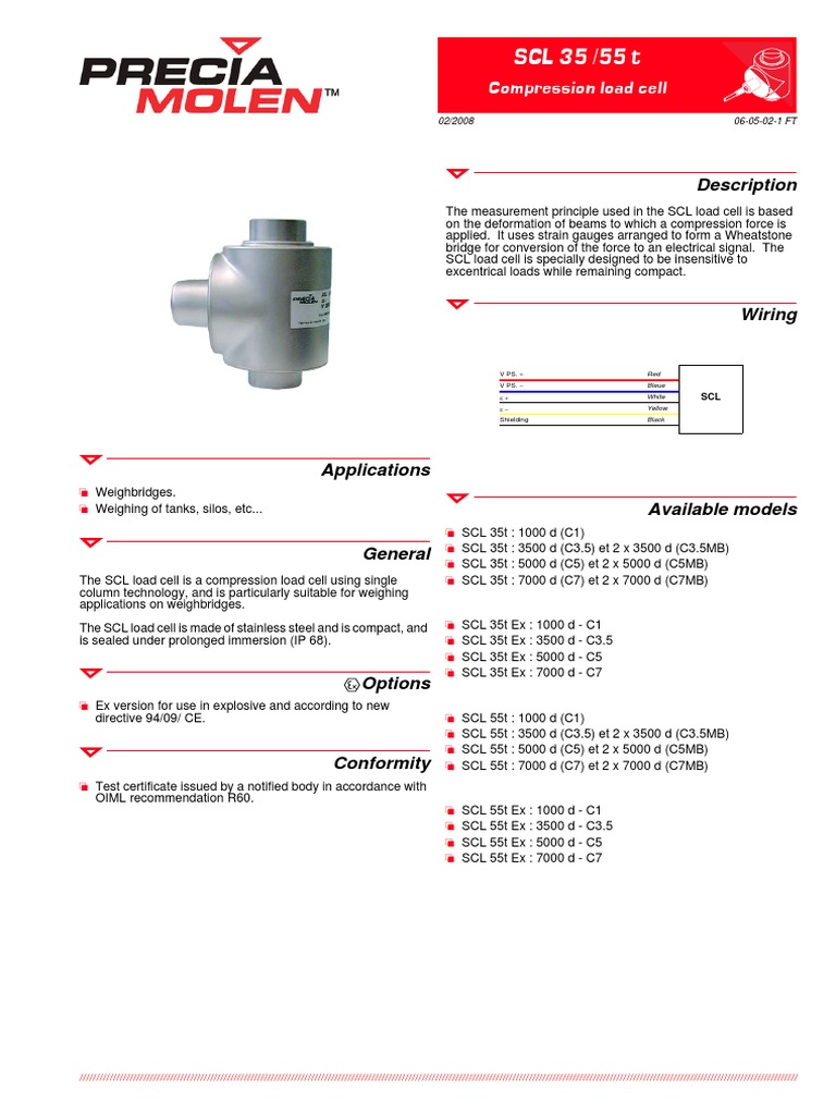 SCL Load Cell Datasheet | PDF | Manufactured Goods | Physical Quantities