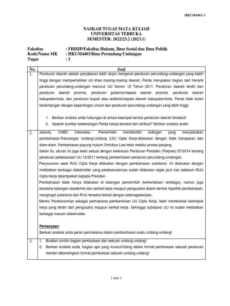 Soal Hkum4403 Tmk3 3 | PDF