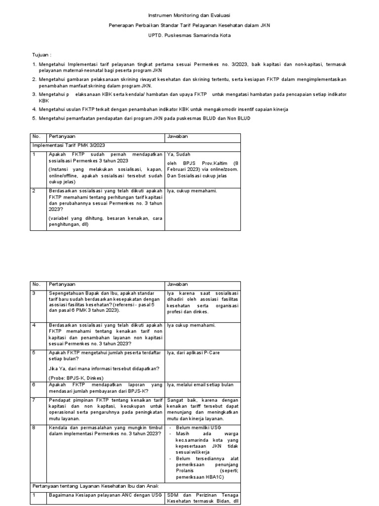 Instrumen Monitoring dan Evaluasi FKTP 2023 - Puskesmas Samarinda Kota ...