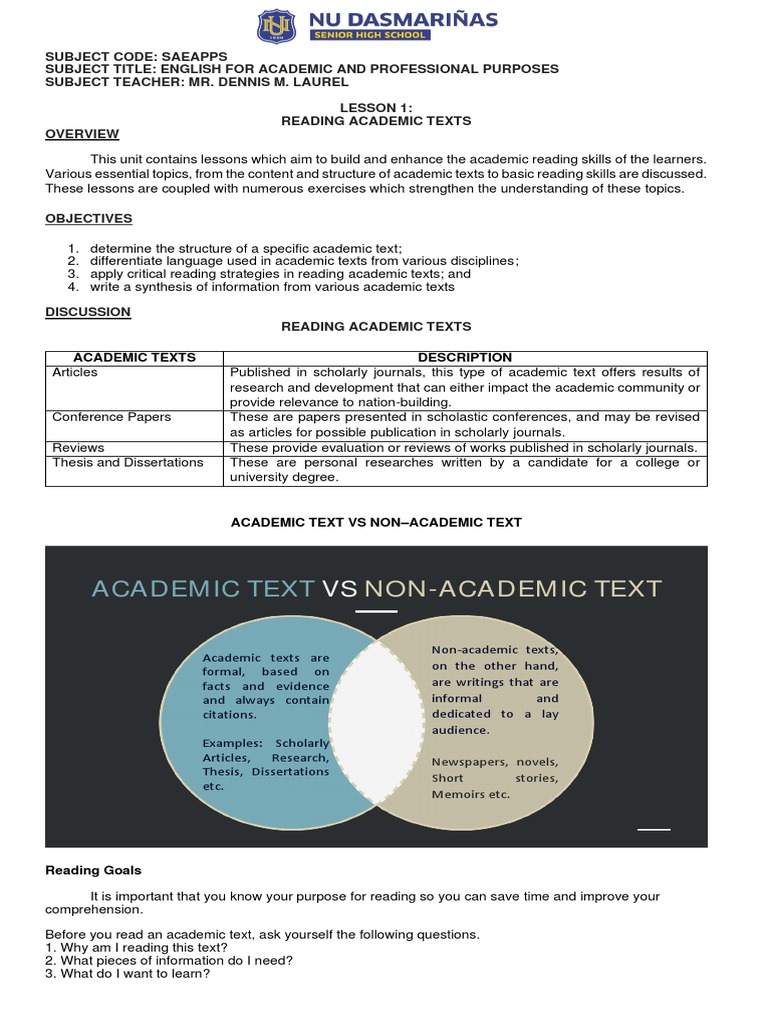 Eapp Lesson1 Fundamentals of Reading | PDF | Thesis | Academic Journal