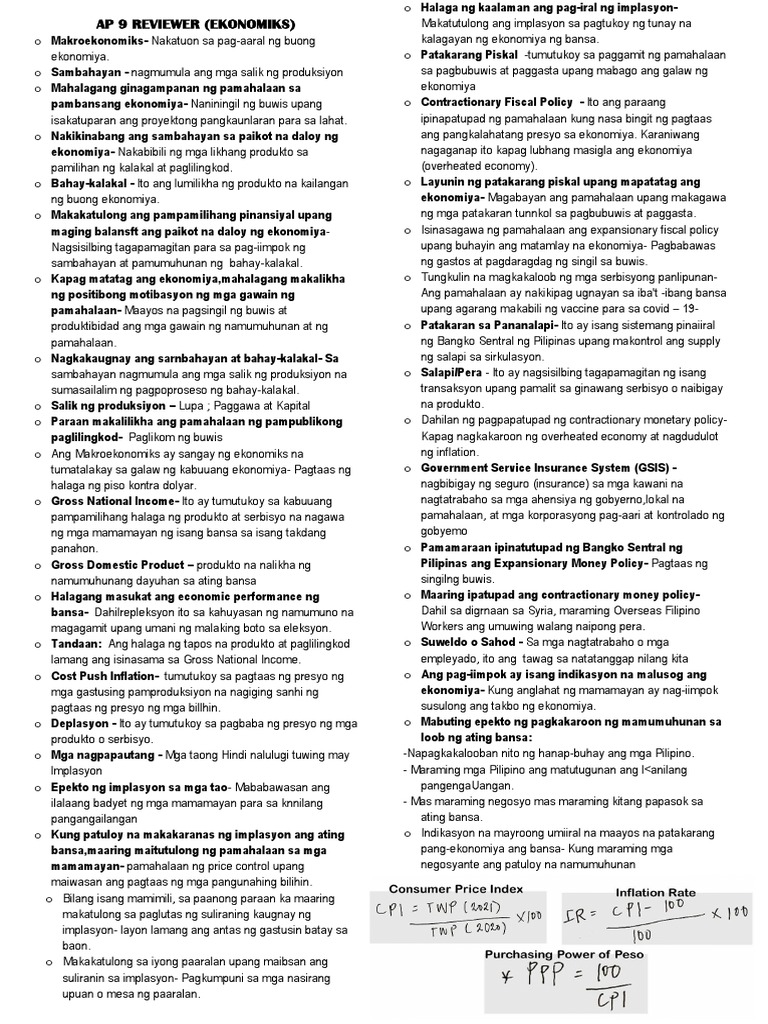 Ap 9 Reviewer Economics | PDF