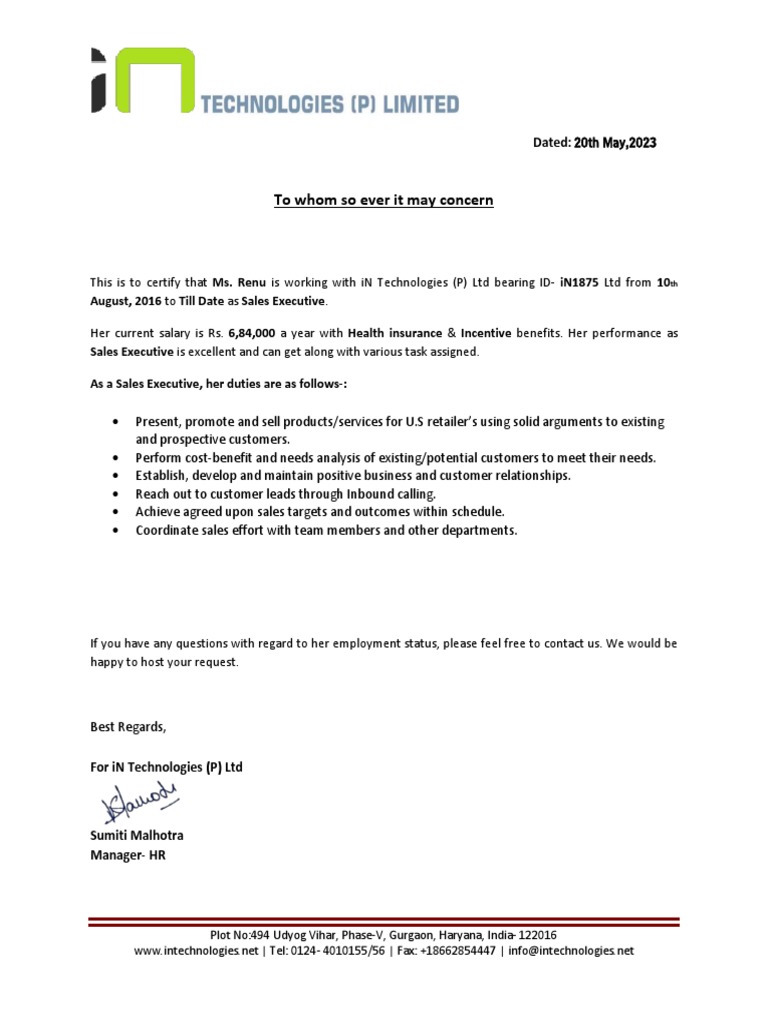 Employment Letter | PDF
