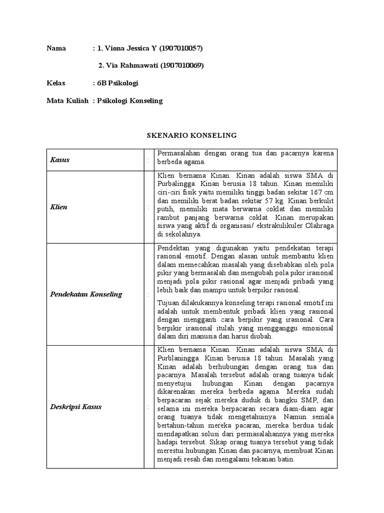 Skenario Praktikum Konseling-1 | PDF