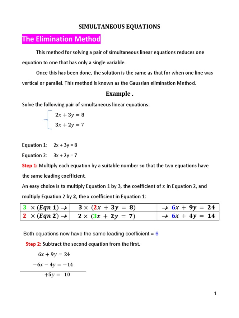 SOLVING SIMULTANEOUS EQUATIONS | PDF | Equations | System Of Linear ...