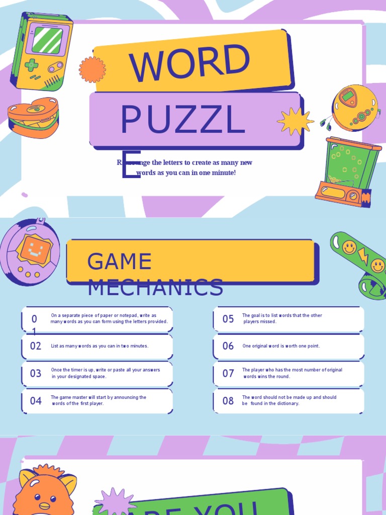 Blue Purple Retro Illustration Word Puzzle Game Presentation | PDF