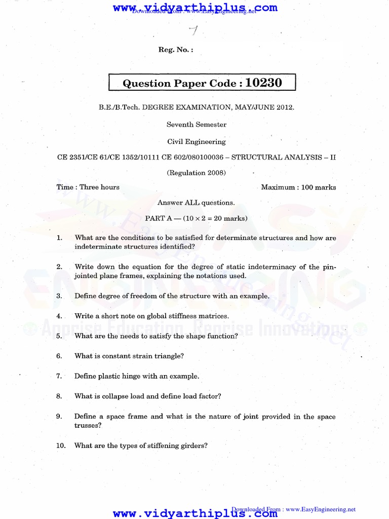 Structural Analysis II Exam Questions | PDF | Bending | Beam (Structure)