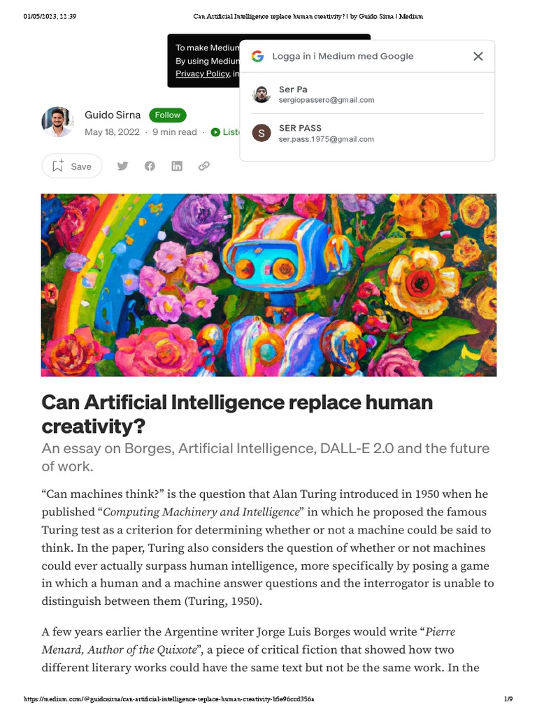 Can Artificial Intelligence Replace Human Creativity - by Guido Sirna - Medium | PDF ...