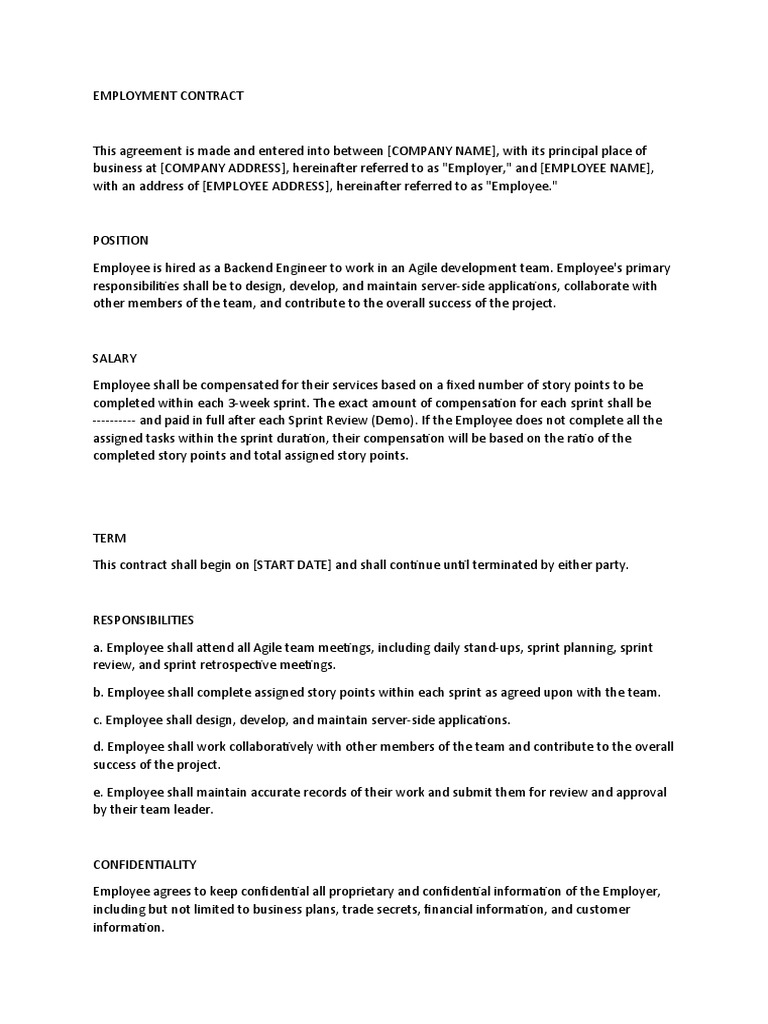 Backend Engineer Employment Contract | PDF | Employment | Civil Law ...