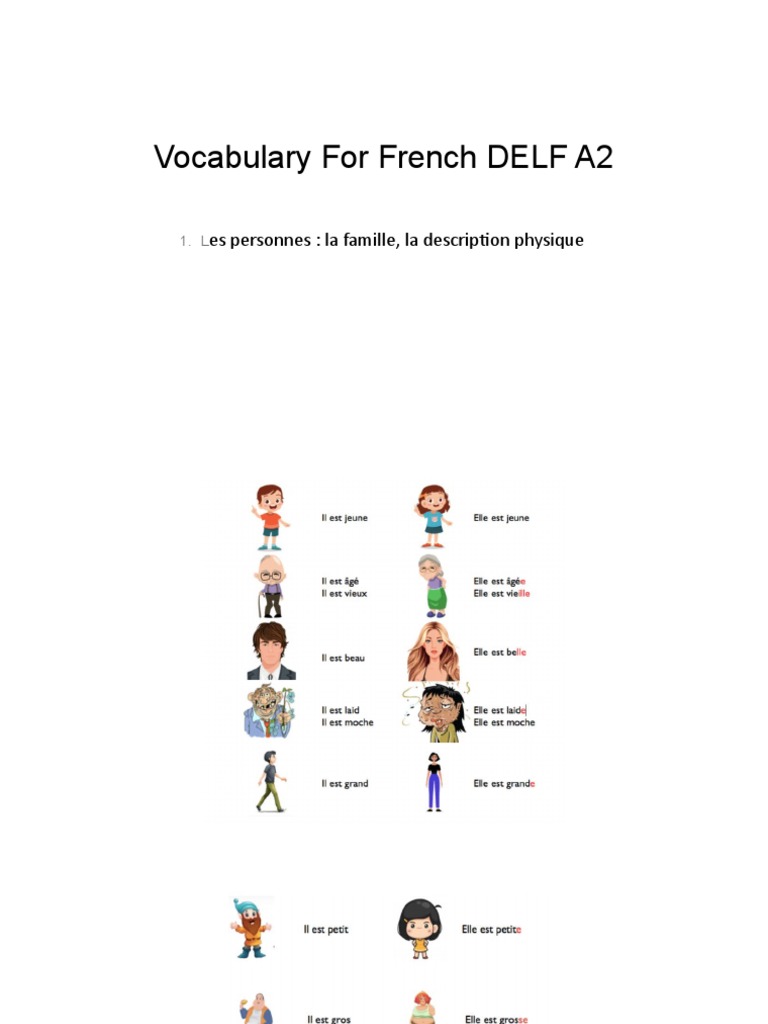 Vocabulary For French DELF A2 | PDF