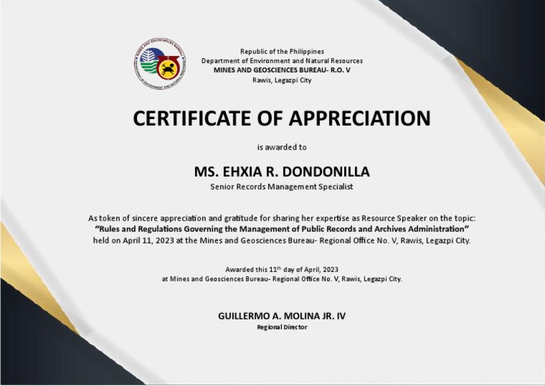 Certificate of Appreciation - Nap | PDF