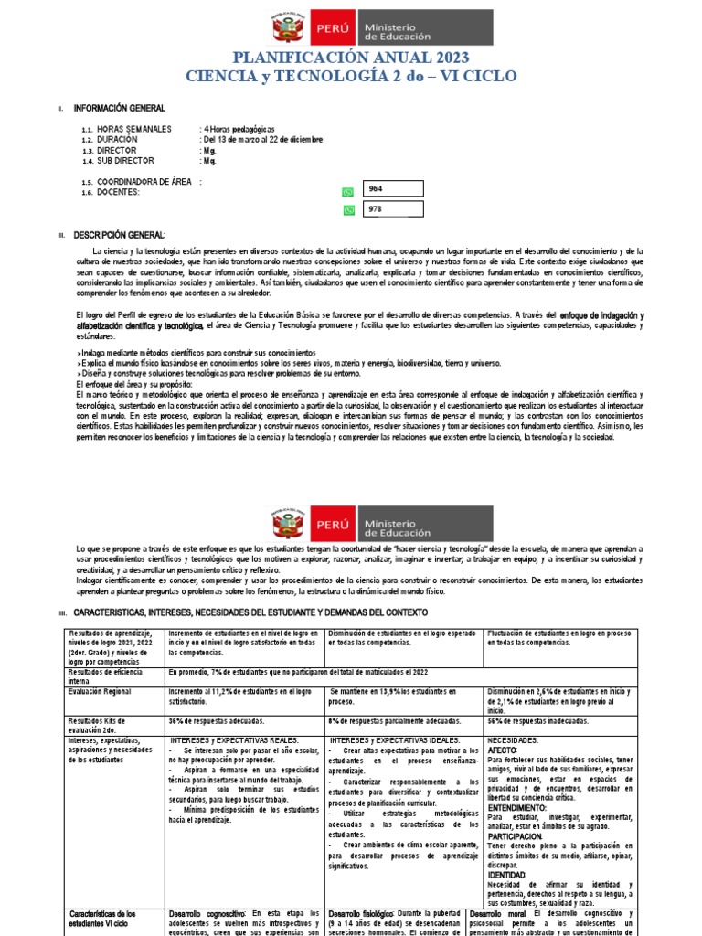 PLANIFICACIÓN ANUAL 2023 - CyT - 2do GRADO | PDF | Evaluación | Aprendizaje