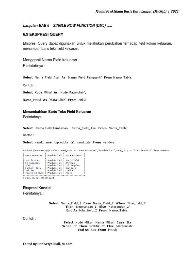 Lanjutan BAB 6 Perintah Seleksi Mysql | PDF | Bisnis | Komputer